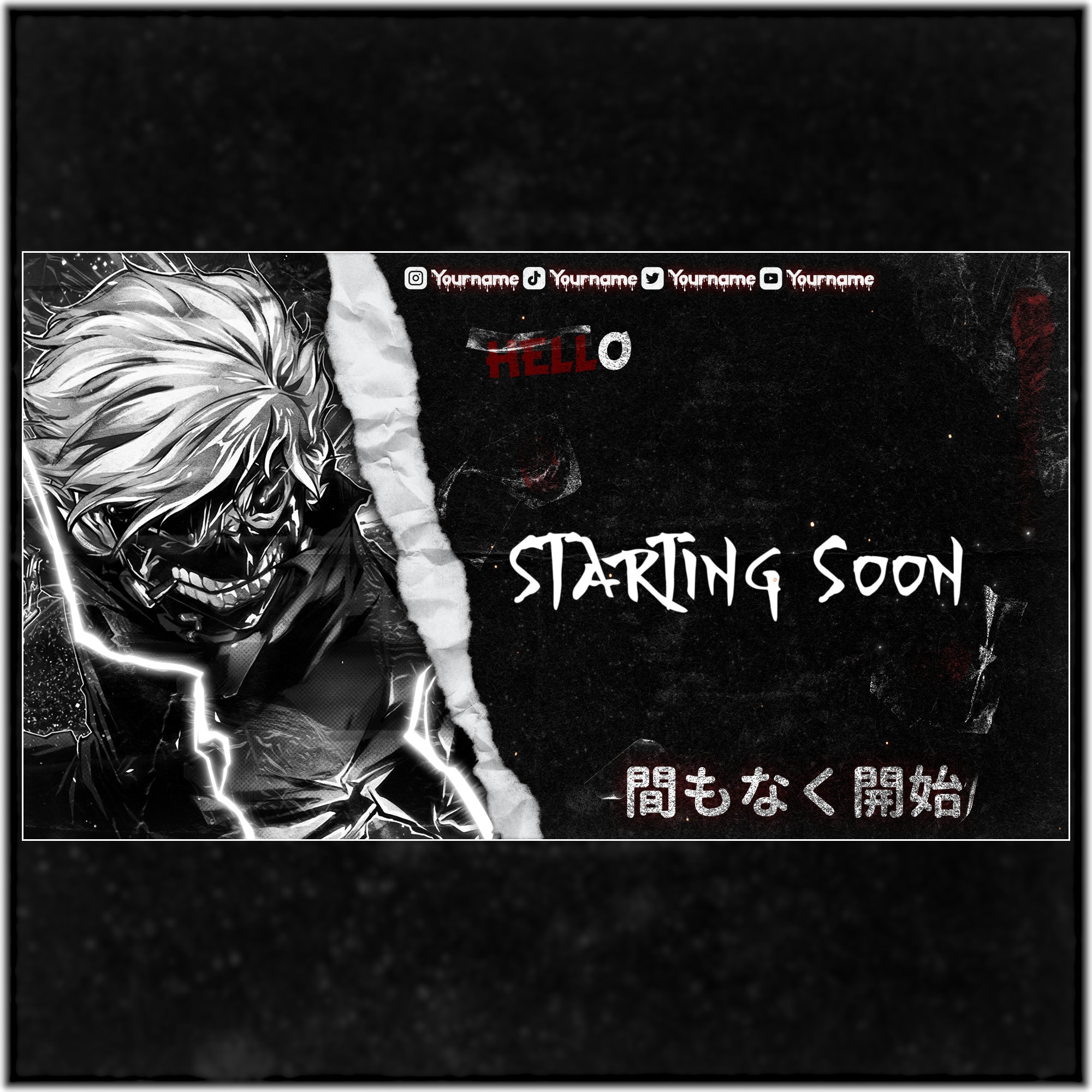 Animated Anime Dark Stream Pack Overlay Screen, Webcam Frame ...