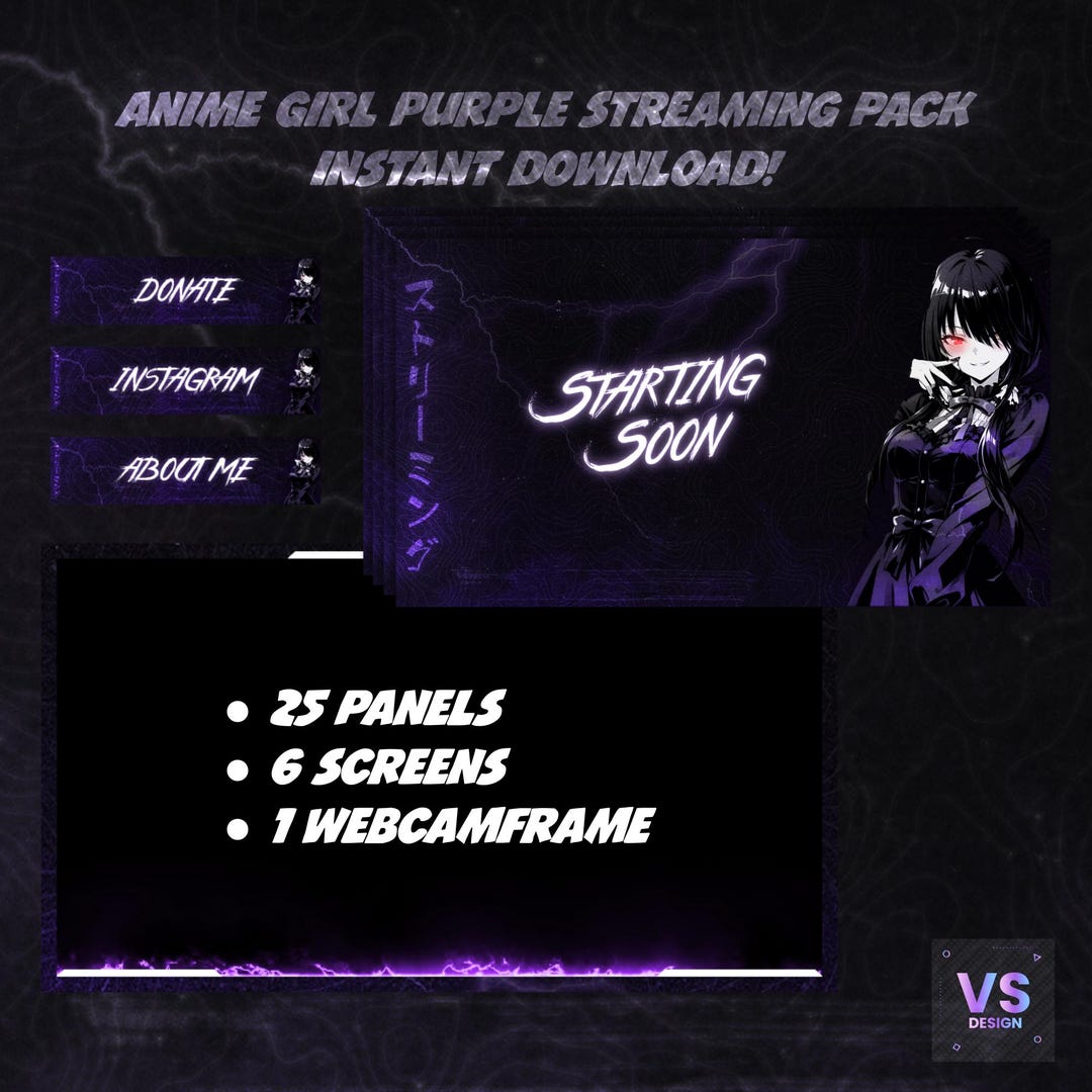 Animated Anime Purple Girl Streaming Pack Overlay | Screen, Webcam ...