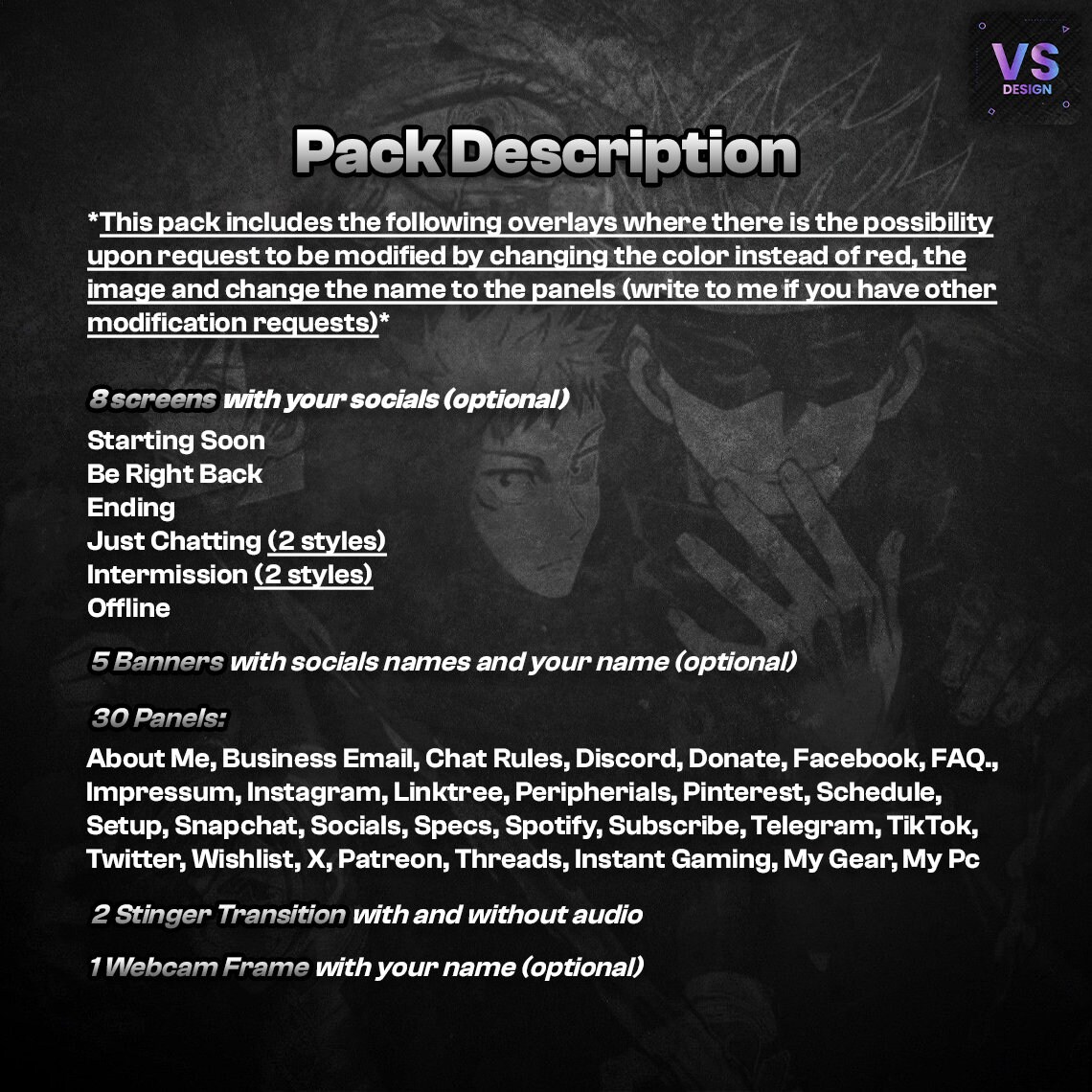 Animated Anime Streaming Pack Overlay Screen, Webcam Frame, Transition ...