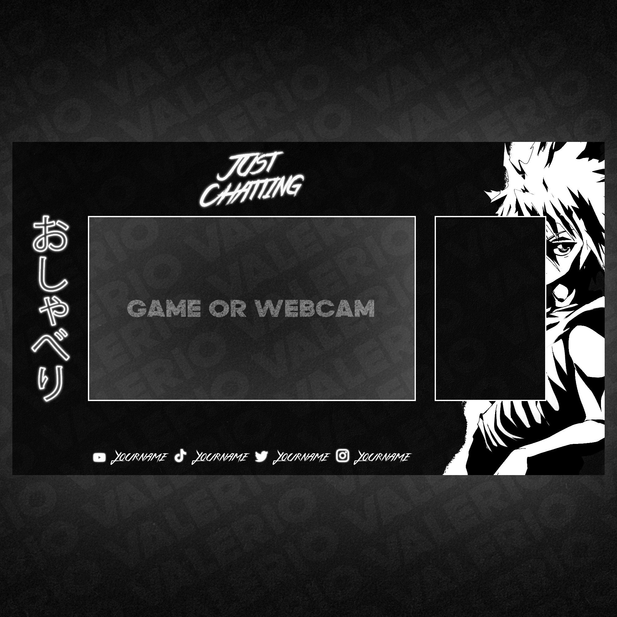 Animated Anime Dark Boy Streaming Pack Overlay Screen, Webcam Frame ...