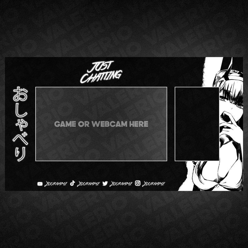 Animated Anime Dark Girl Streaming Pack Overlay | Screen, Webcam Frame ...