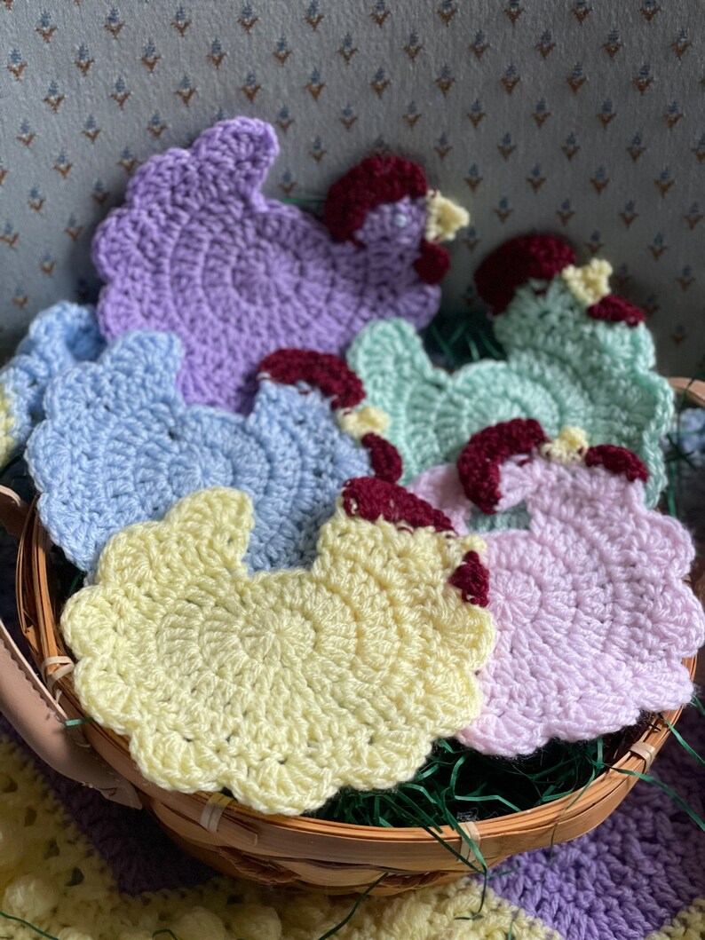 Set of 4 Crochet Chicken Coasters - Etsy