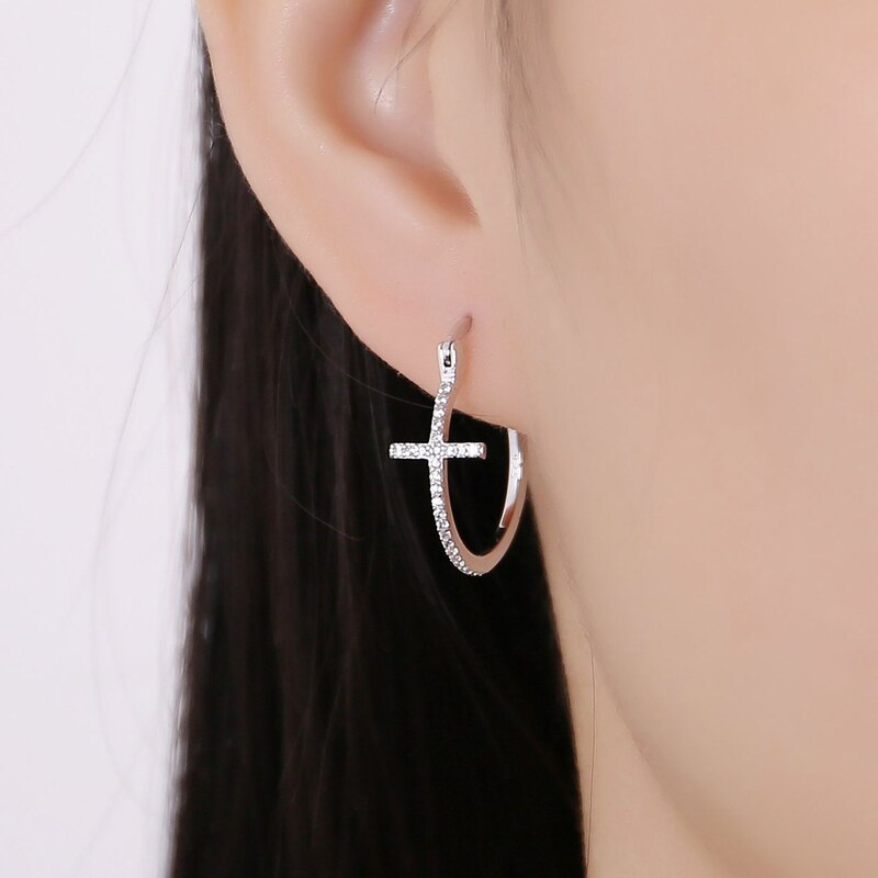 Cross Hoop Earrings - Etsy