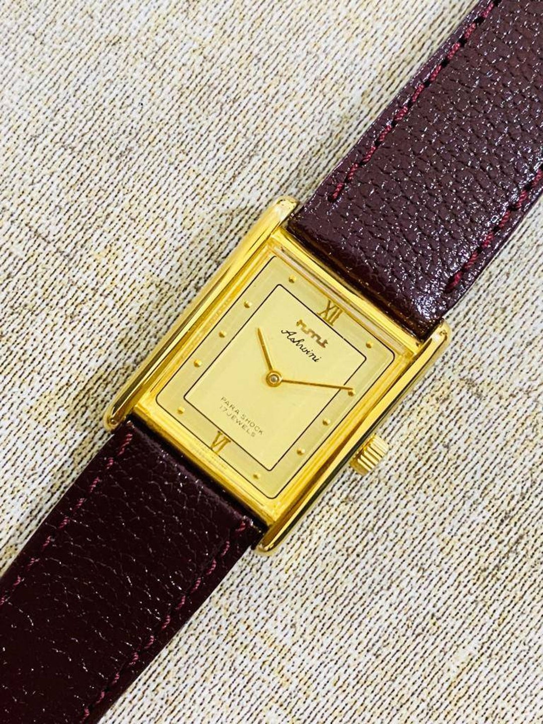 Beautiful Hmt Ashwini Tank Golden Dial Two Hand 17jewels Mechanical ...