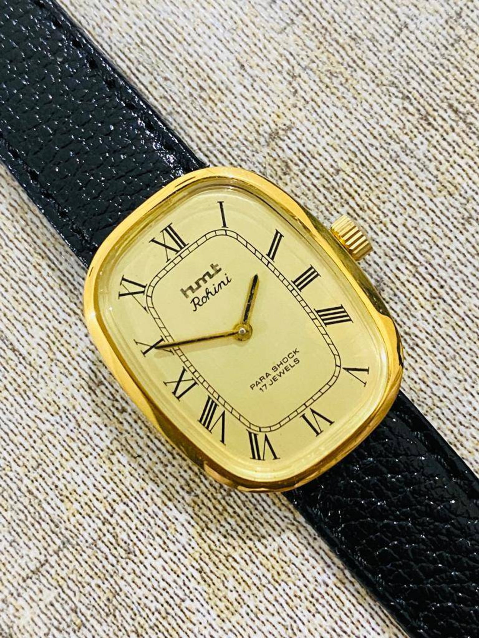 Beautiful Hmt Rohini Tank Golden Dial Two Hand 17jewels Mechanical Hand ...