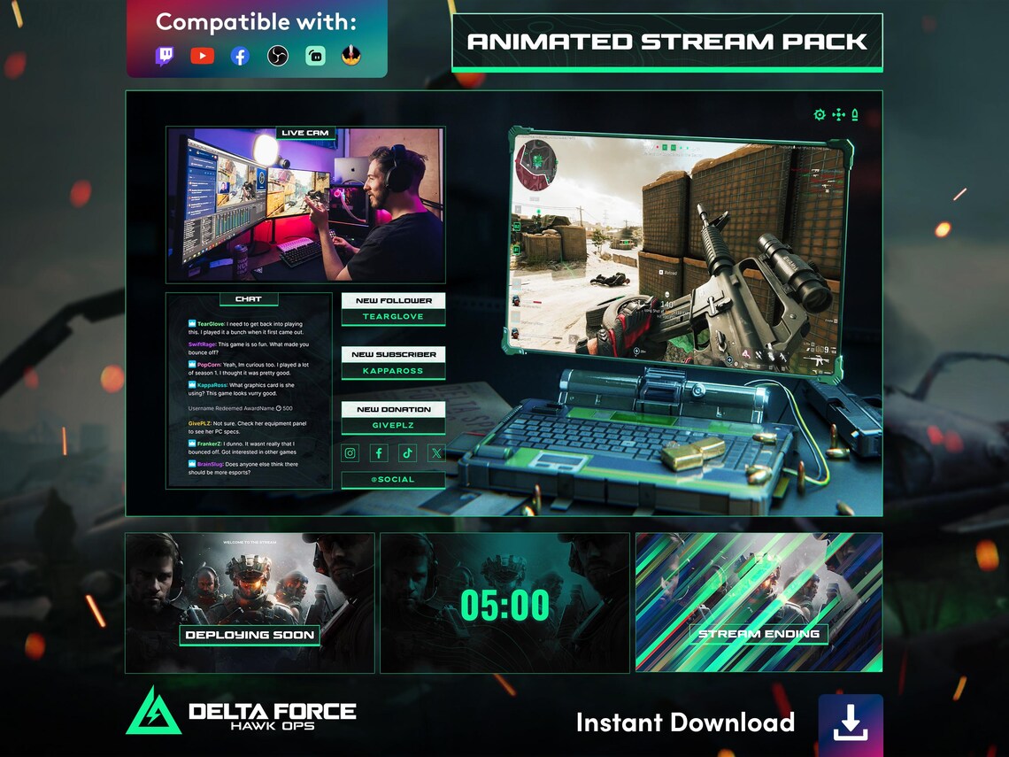 Delta Force | Animated Twitch Youtube Live Streaming Screen Layout ...