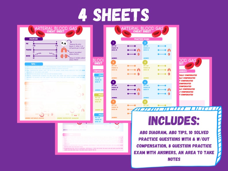 ABG Acid Base Gas Arterial Blood Gases Abgs Acid-base Balance Worksheet ...