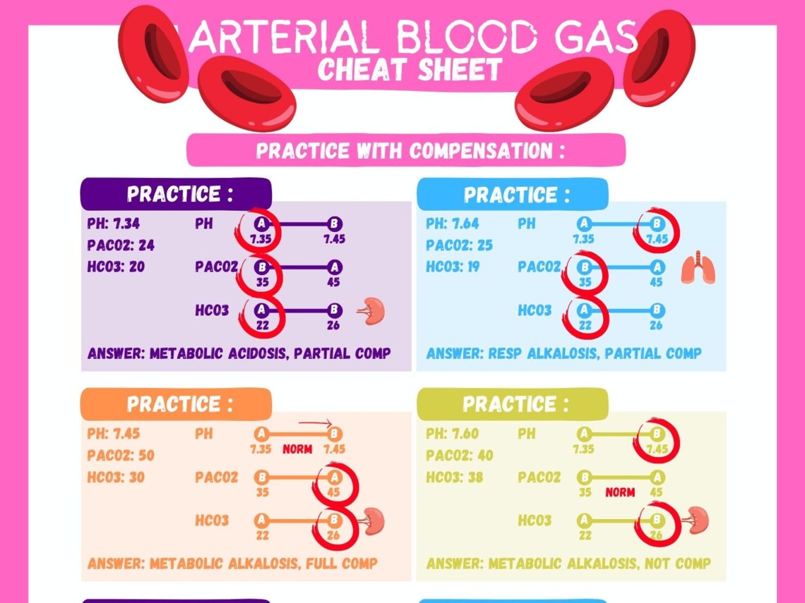 ABG Acid Base Gas Arterial Blood Gases Abgs Acid-base Balance Worksheet Template-student Nurse ...