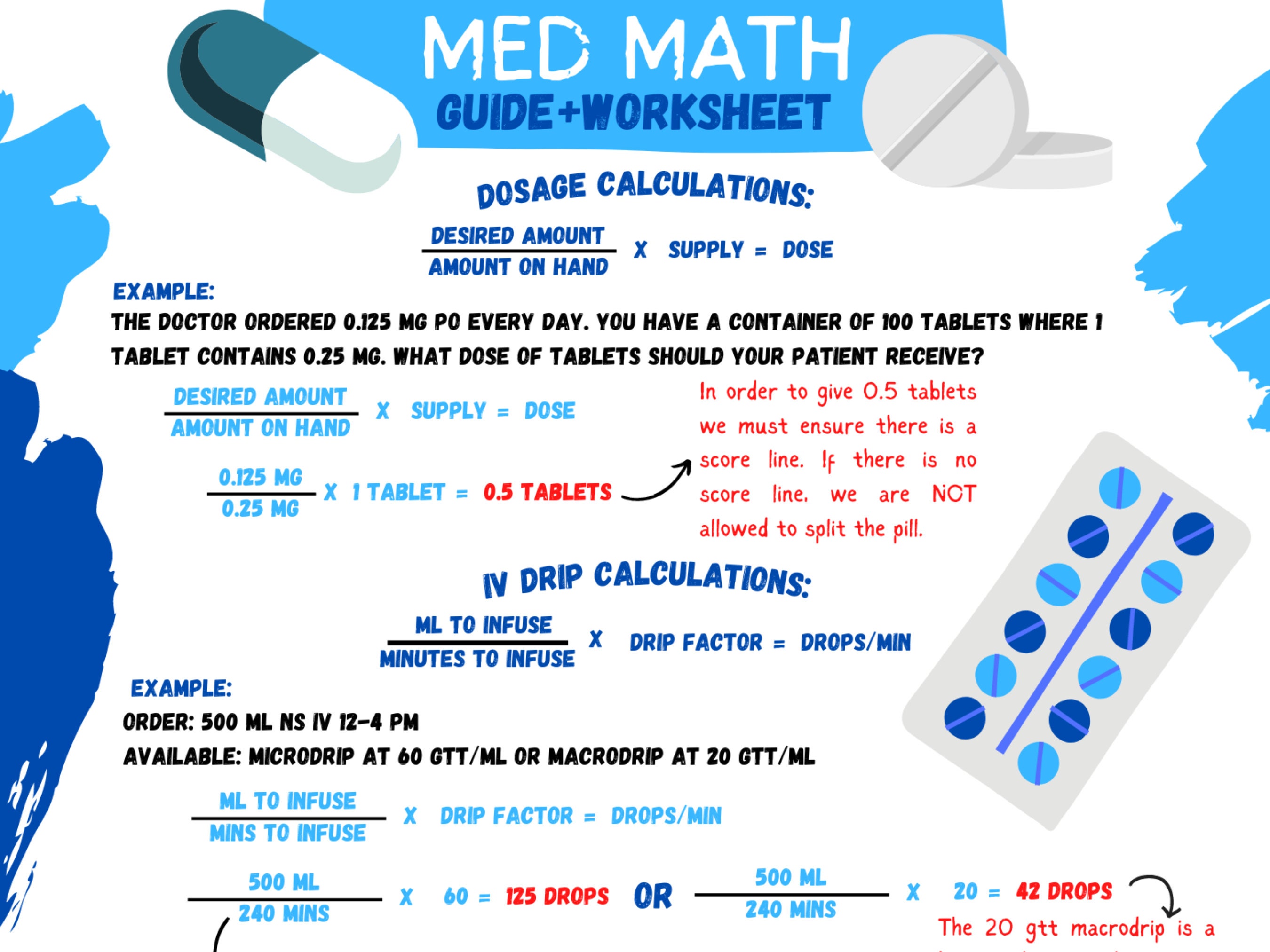 Nursing Medication Dosage Calculation Nursing Med Math Calculation Cheat Sheet & Worksheet ...