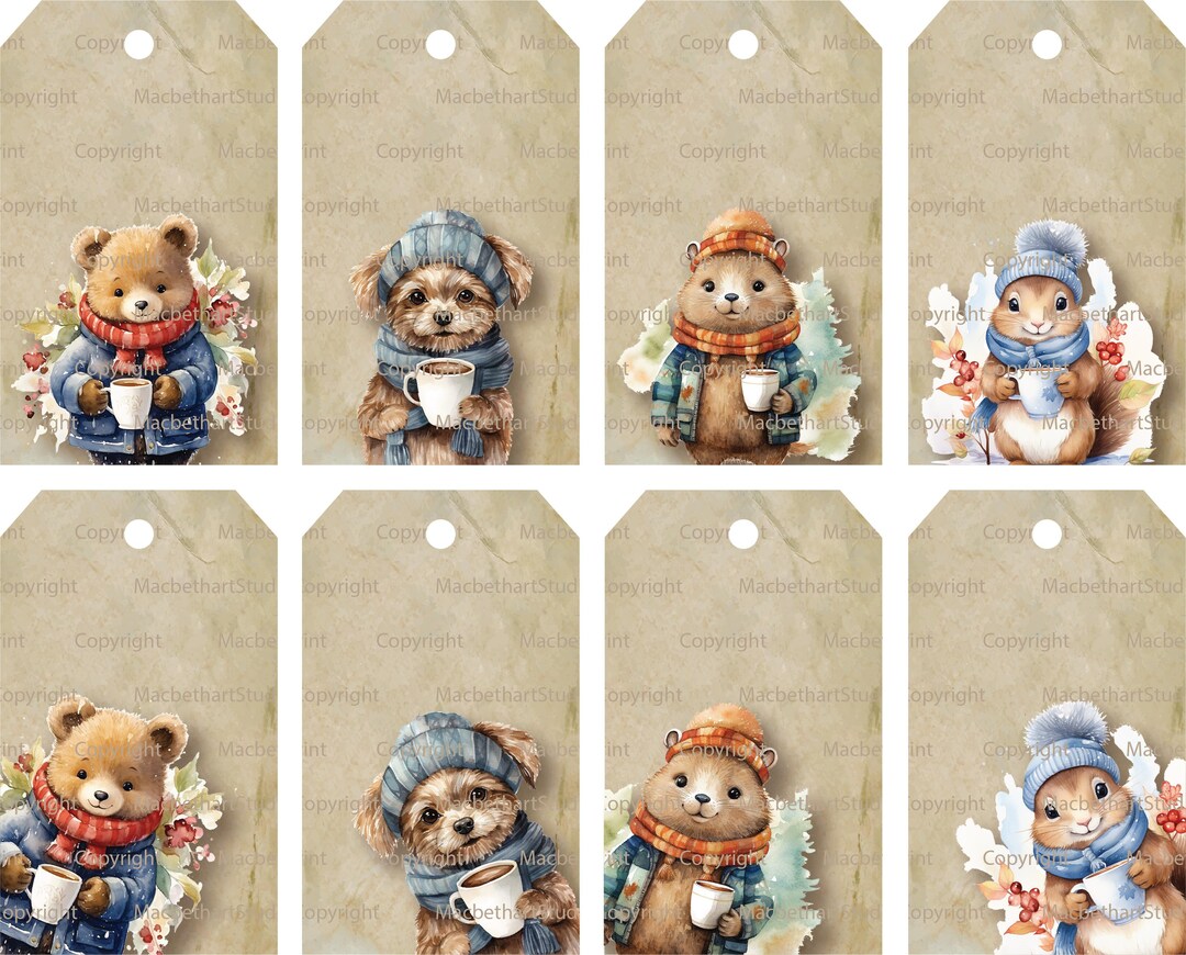 DIGITAL Printable Vintage Christmas Animals Gift Tags - Etsy