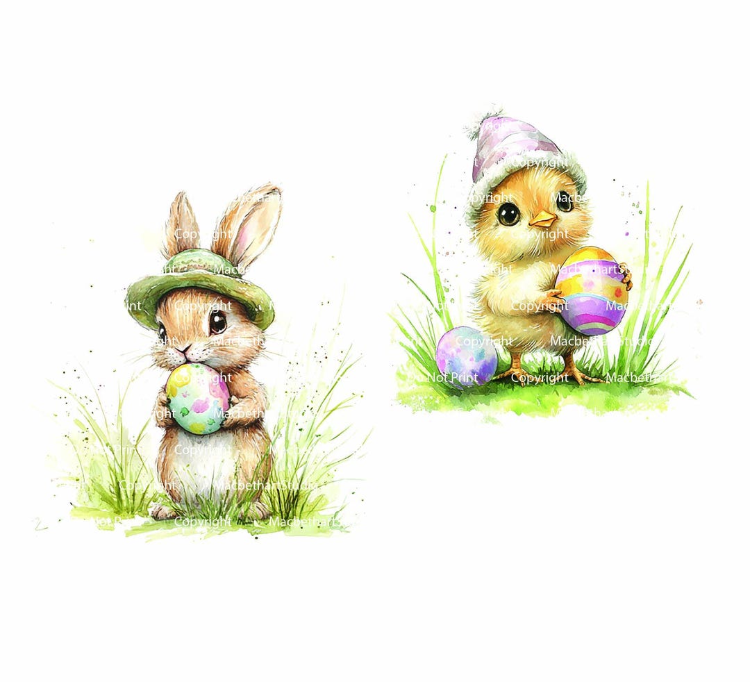 Easter Bunny and Chick Clipart - 2 High Quality Jpgs/pngs - Digital ...