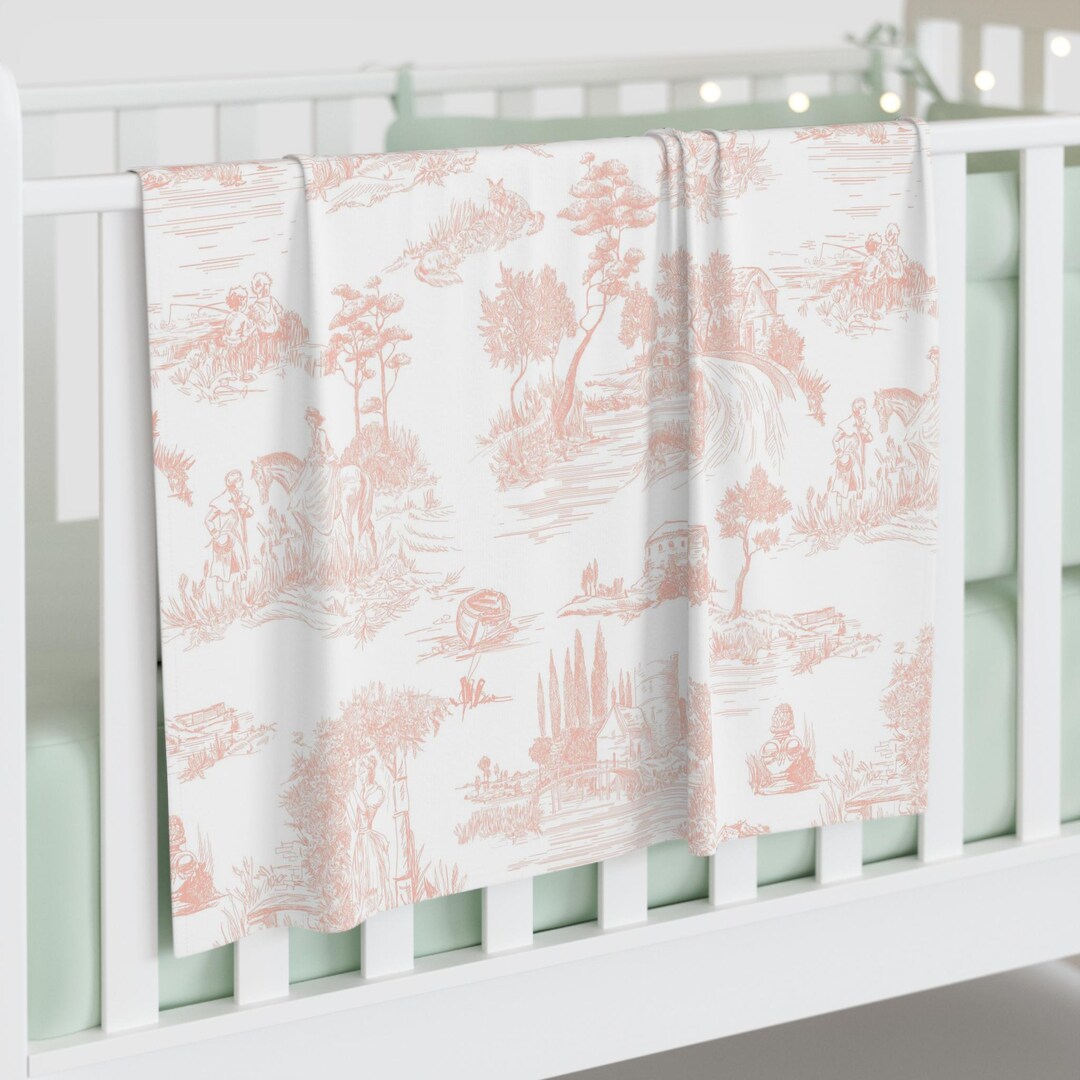 Peach Toile De Jouy Baby Swaddle Blanket - Etsy