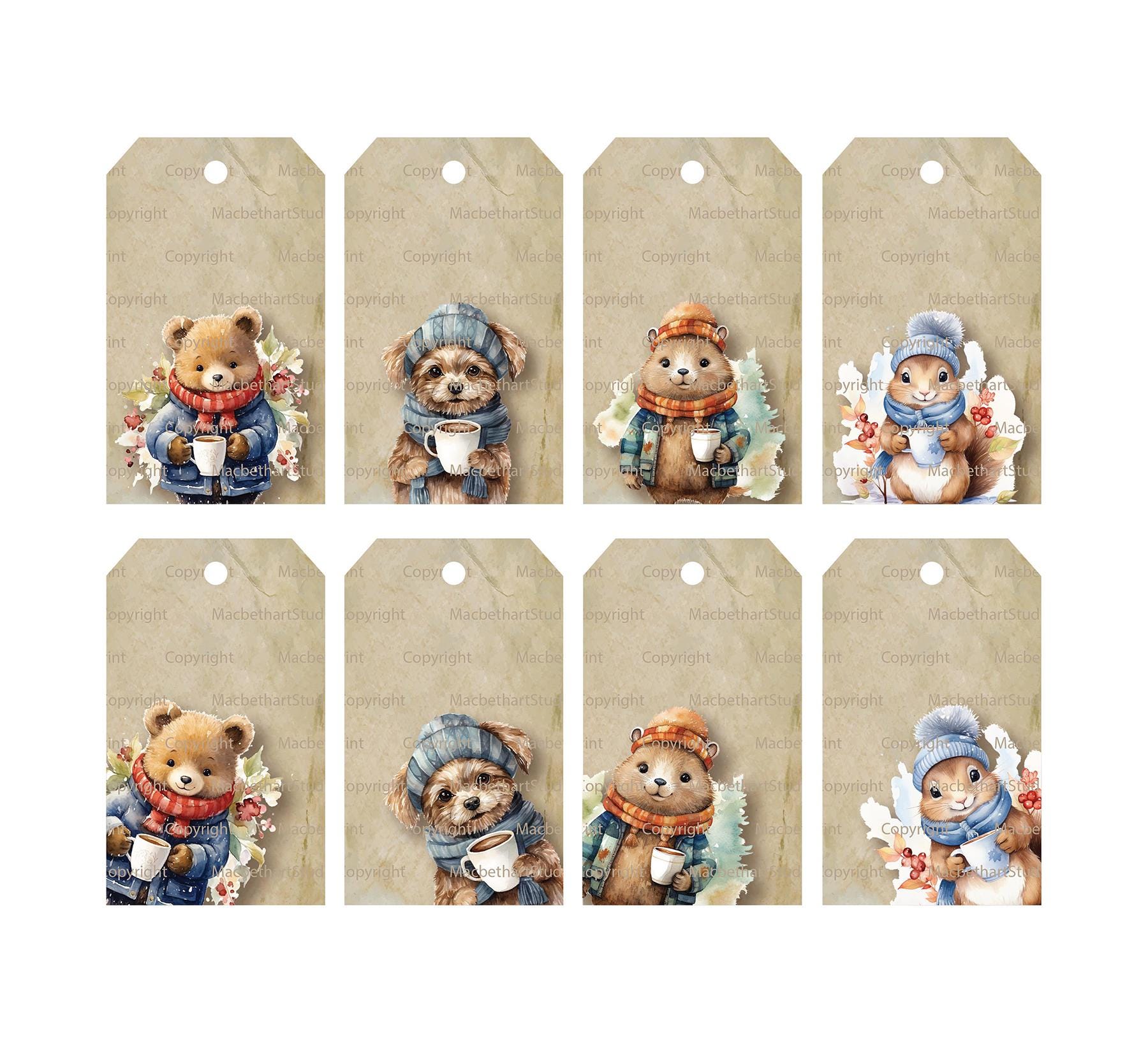 DIGITAL Printable Vintage Christmas Animals Gift Tags - Etsy