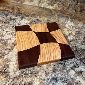 Handcrafted Wooden Cutting Board Modern Wave Pattern Walnut and Elm ...