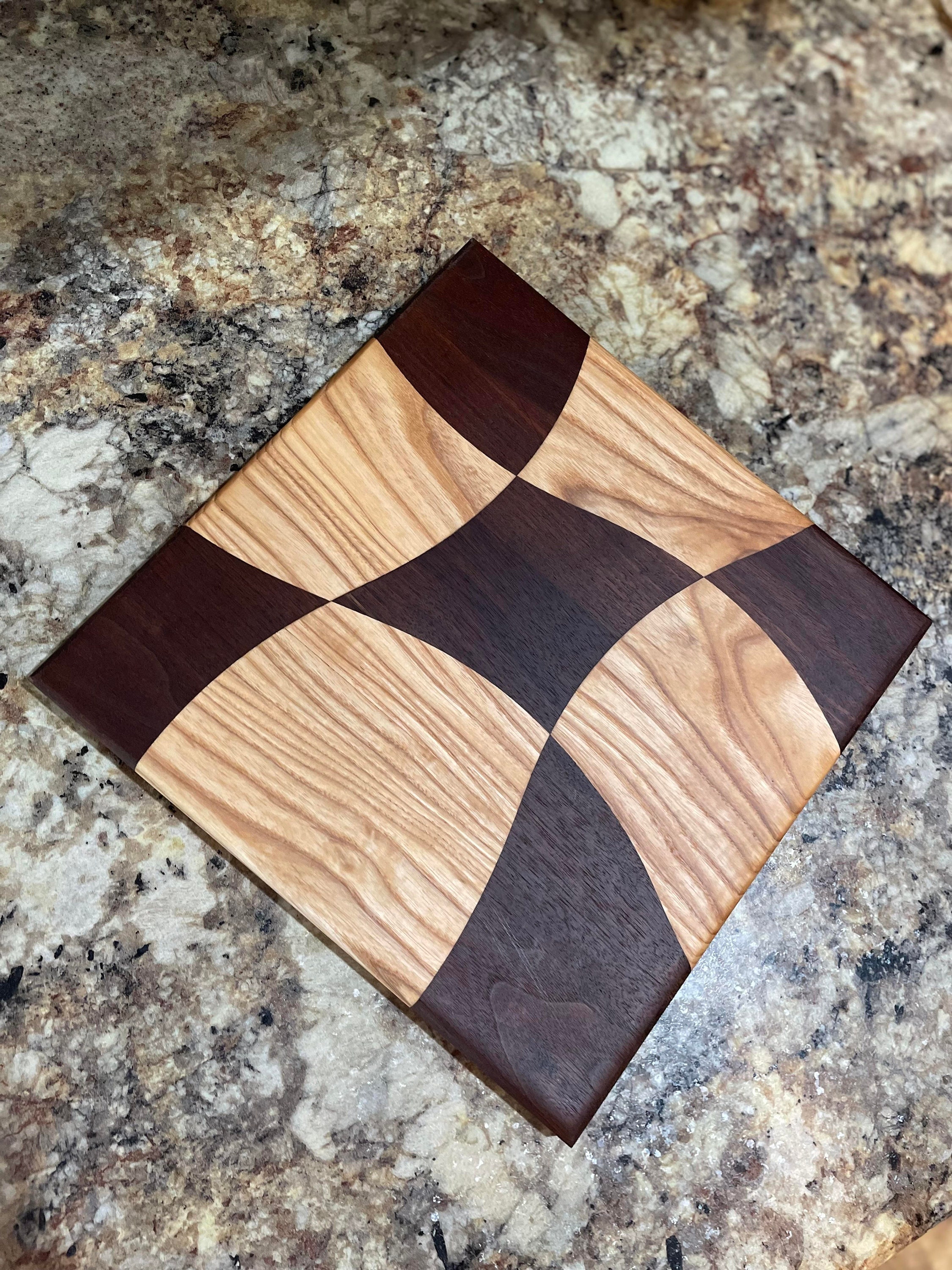 Handcrafted Wooden Cutting Board Modern Wave Pattern Walnut and Elm ...
