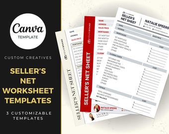Real Estate Sellers Net Worksheet Template - Professional Realtor Net Worksheet Canva, Bill ...