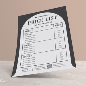 Price List Template, Editable Price List, Product Pricing, Printable ...