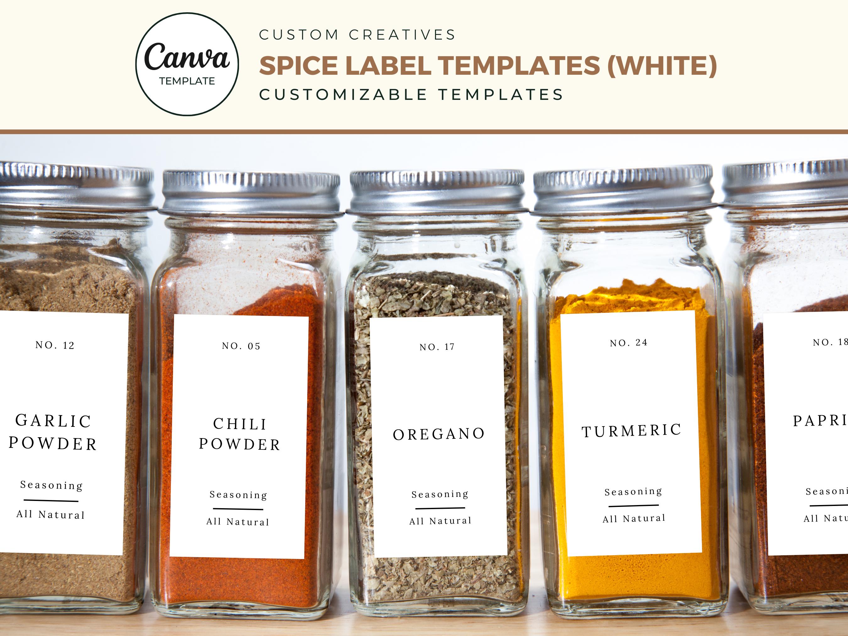 Spice Labels, Spice Jar Labels Template, White Modern Minimalist Design ...