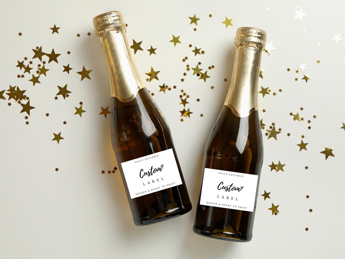 Mini Champagne Bottle Labels, Custom Wine Bottle Labels, Aesthetic ...