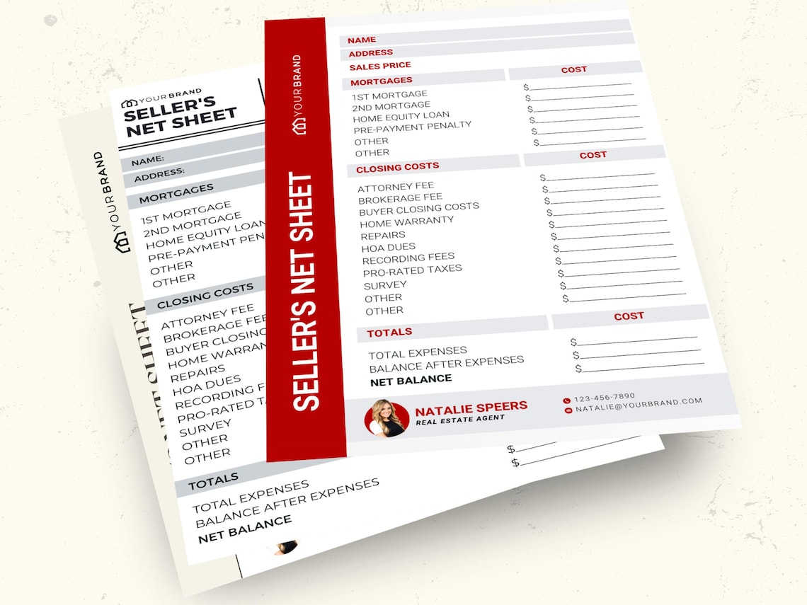 Real Estate Sellers Net Worksheet Template - Professional Realtor Net ...