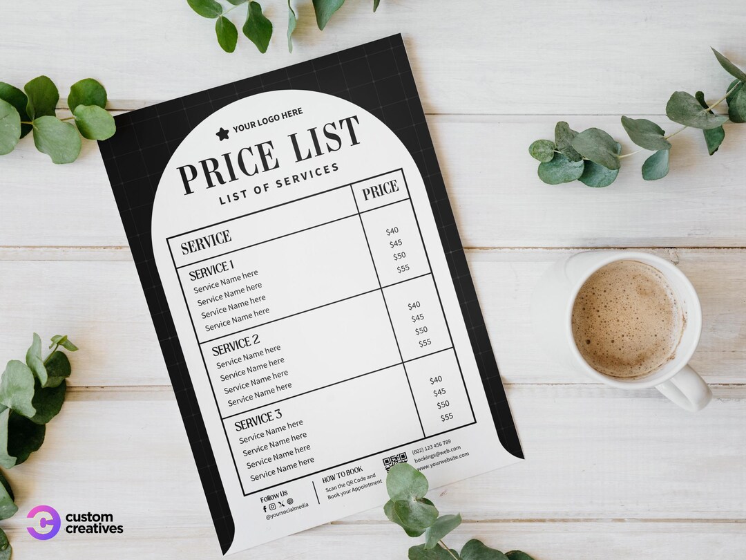 Price List Template, Editable Price List, Product Pricing, Printable ...