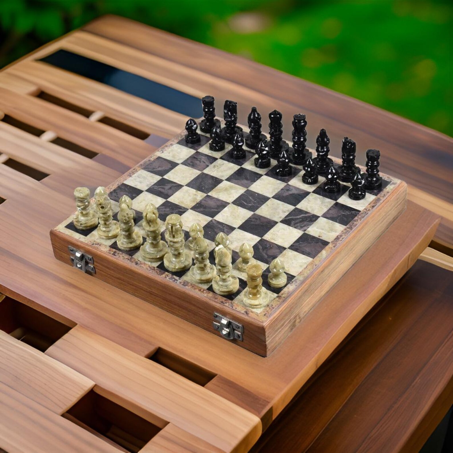 8 Artisan Natural Wooden Chess Board With Hand-carved Pieces and ...