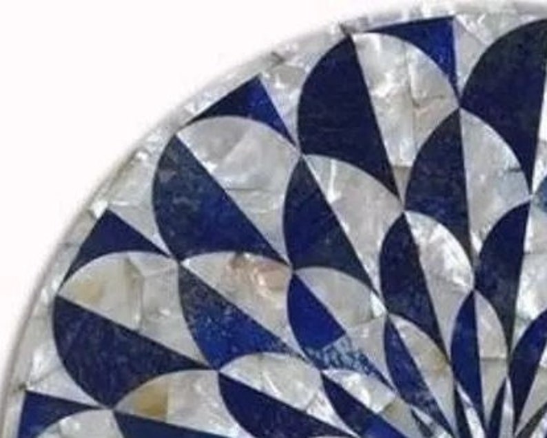 White Marble Coffee Table Semi Precious MOP Stone Inlay Mosaic Art ...