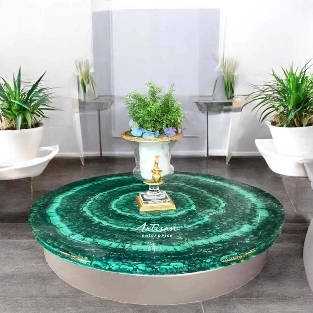 Unique Malachite Gemstone Coffee Table – Green Stone Furniture Perfect ...