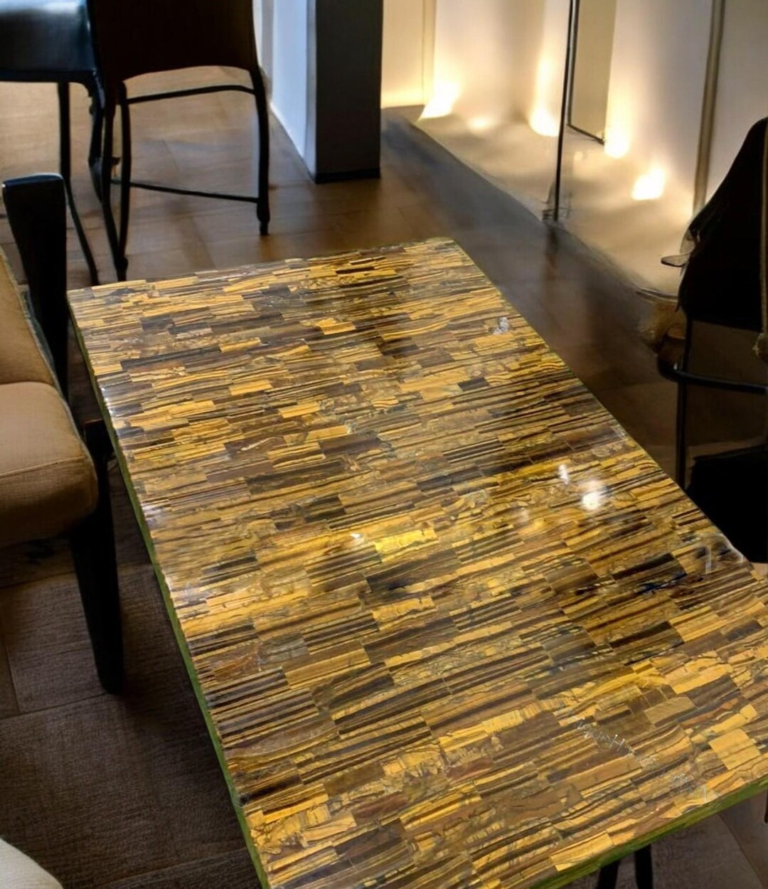 Custom Made Tiger Eye Dining Table Top Luxury Conference Meeting Desk ...