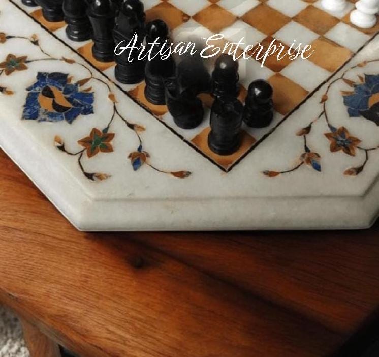 15" Beautiful Octagon White Marble Chess Board Set – Unique Home Decor ...