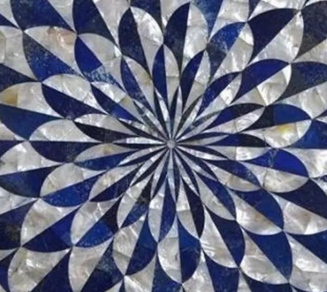 White Marble Coffee Table Semi Precious MOP Stone Inlay Mosaic Art ...