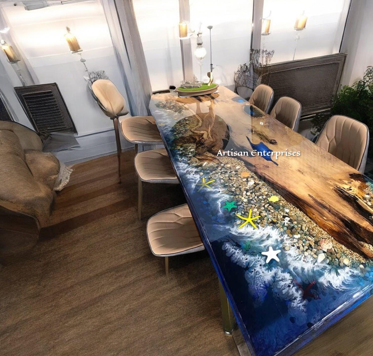 Coastal Epoxy Resin Ocean Wave Table – Stunning Handcrafted Table Top ...