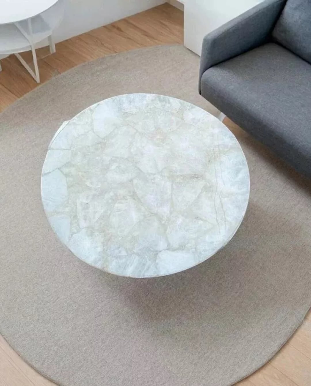 Round White Quartz Stone Table Luxury Crystal Healing Gemstone Modern ...