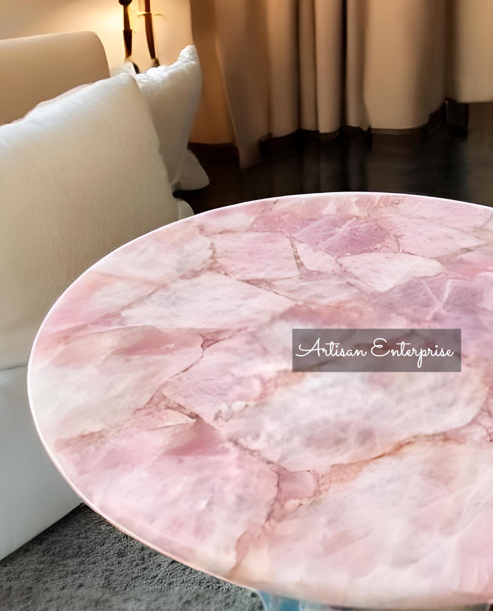 Handmade Rose Quartz Table Top: Elegant Gemstone Coffee Table - Etsy