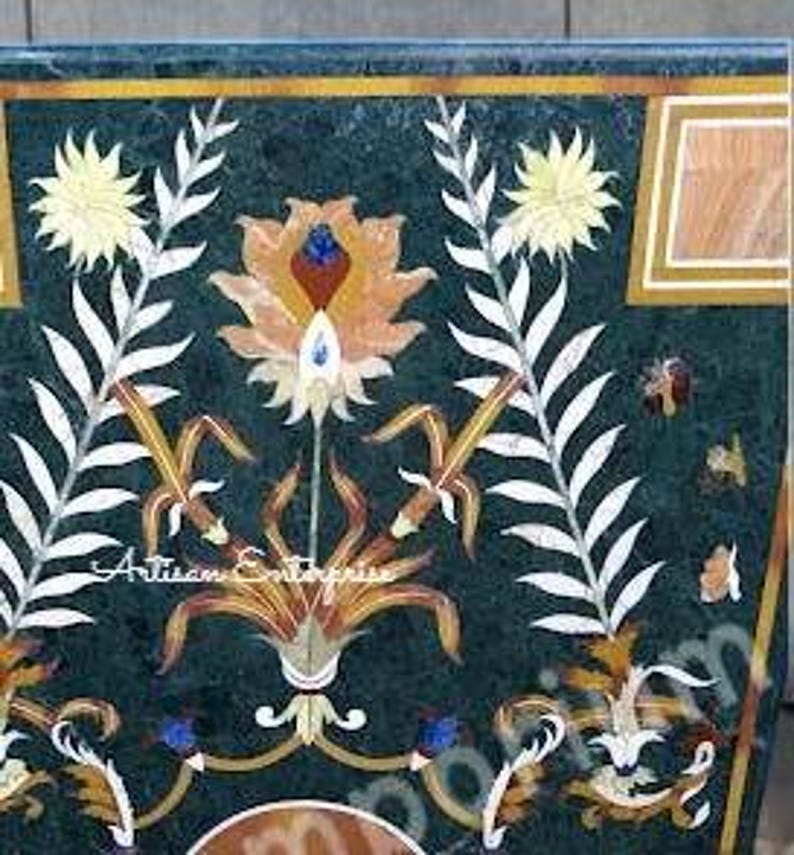 Sophisticated Green Marble Dining Table Top Multi Stone Inlay Art ...