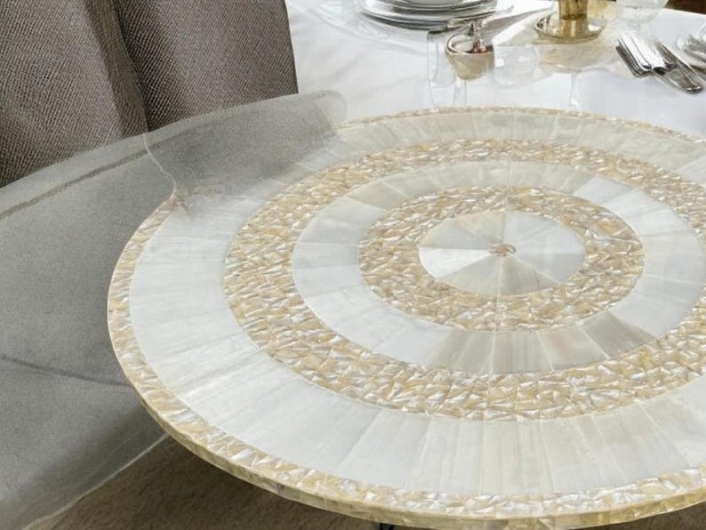 Round Selenite Coffee Table Top: Handmade Mosaic Gemstone Table - Etsy