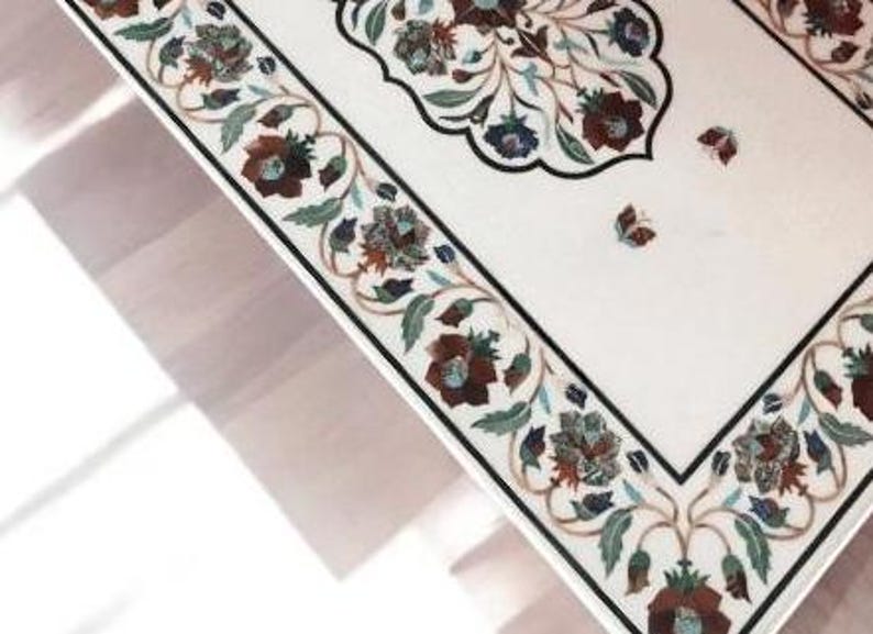 Premium White Marble Semi Precious Inlay Table – Traditional Mughal ...