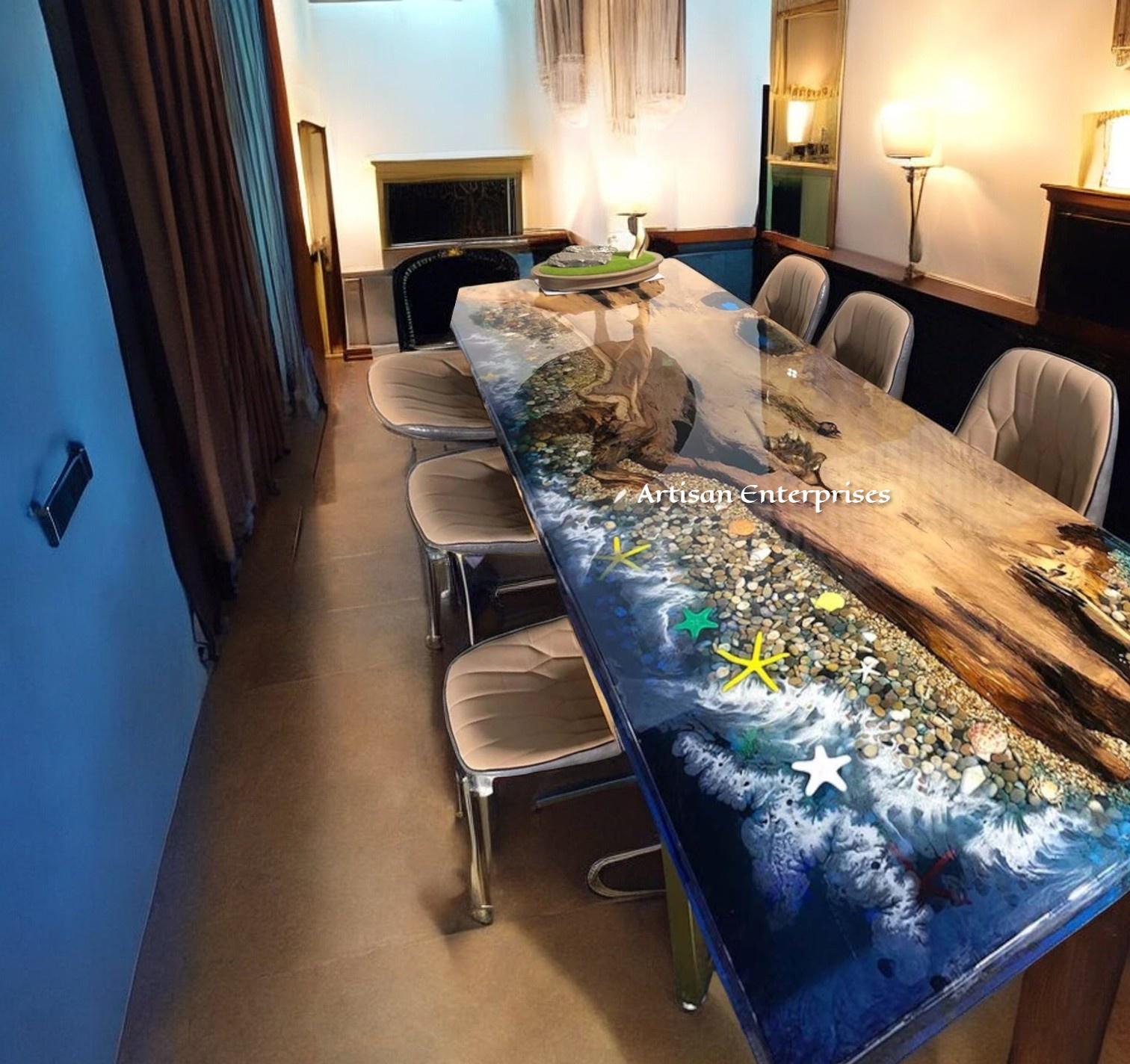 Coastal Epoxy Resin Ocean Wave Table – Stunning Handcrafted Table Top ...