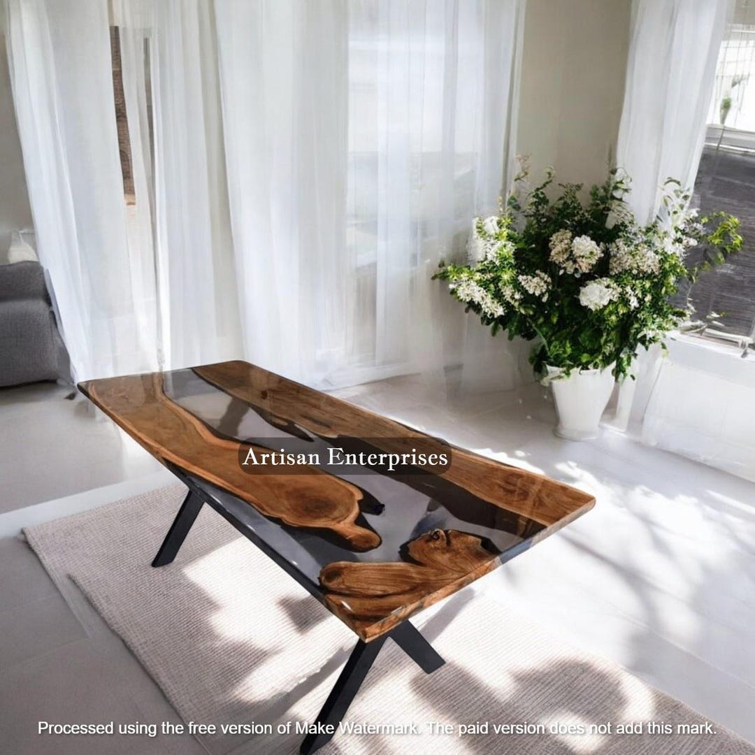 Custom Clear Epoxy Resin Live Edge Table With Natural Acacia Wood for ...