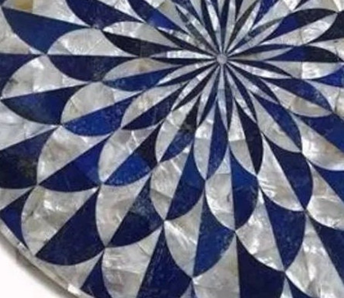 White Marble Coffee Table Semi Precious MOP Stone Inlay Mosaic Art ...