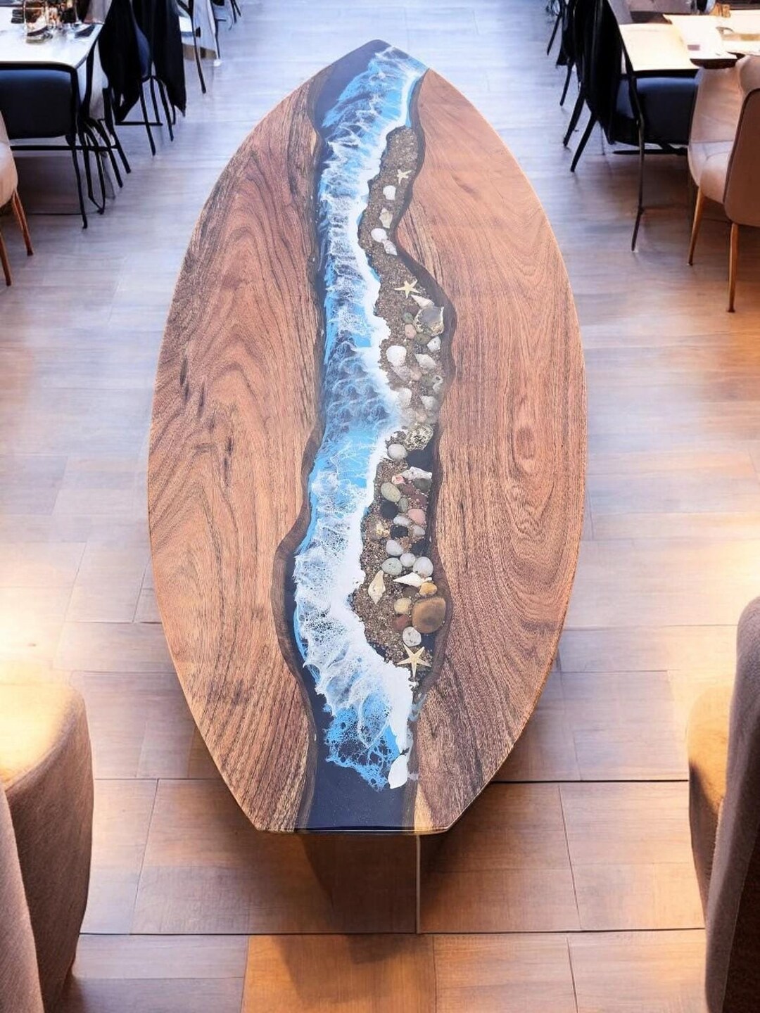 Ocean Wave Epoxy Resin Dining Table Top Top Luxury Live Edge Acacia ...