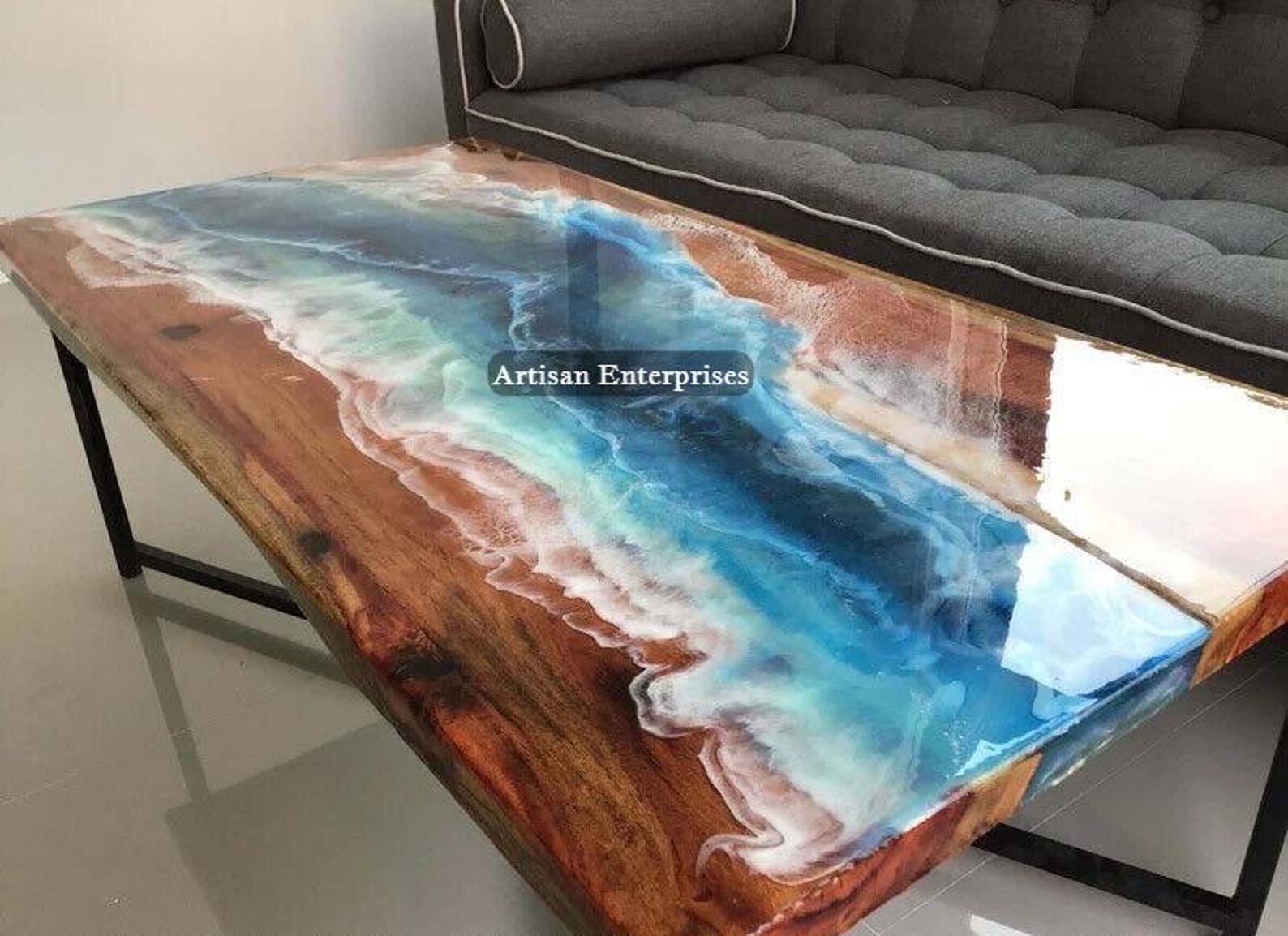 Ocean Wave River Epoxy Resin Table Custom Resin Art Dining Table ...