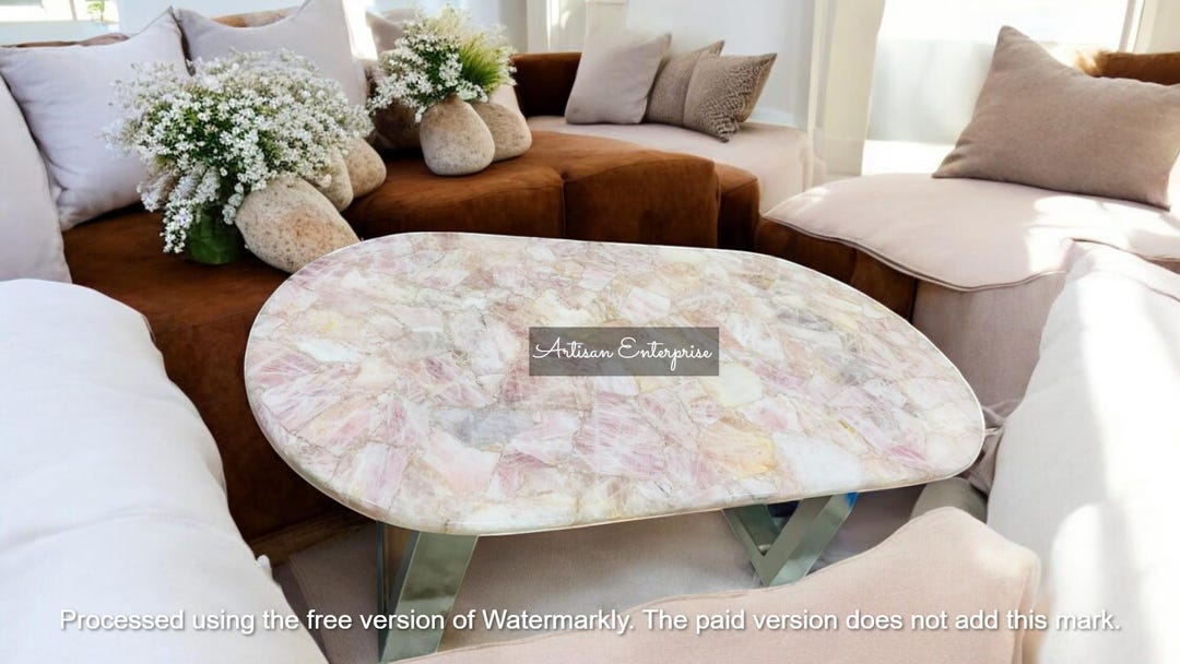 Natural Pink Rose Quartz Oval Dining Table Top: a Stunning Rose Quartz ...