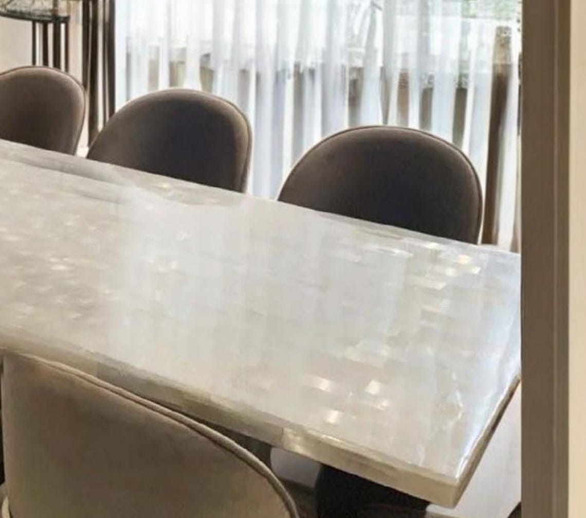 Selenite Dining Table Top: Handmade Mosaic Gemstone, Modern Office ...