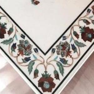 Premium White Marble Semi Precious Inlay Table – Traditional Mughal ...