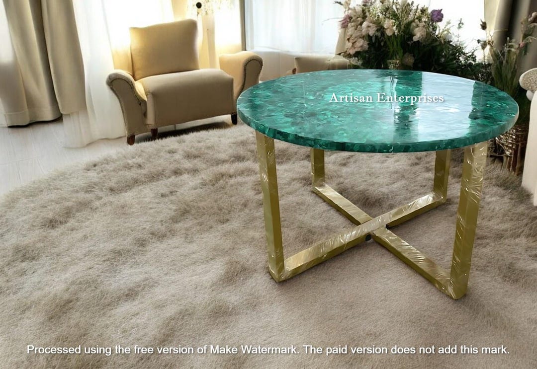 Malachite Gemstone Table Top, Round Accent Table for Living Room Decor ...