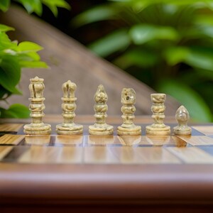 8 Artisan Natural Wooden Chess Board With Hand-carved Pieces and ...