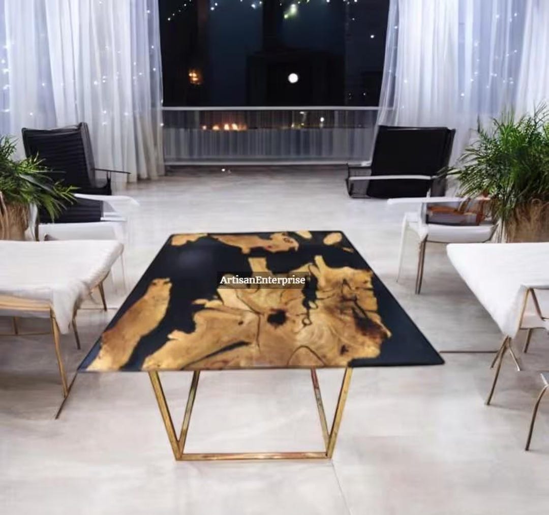 Square Black Epoxy Resin Coffee Table: Modern Wood Inlay - Etsy