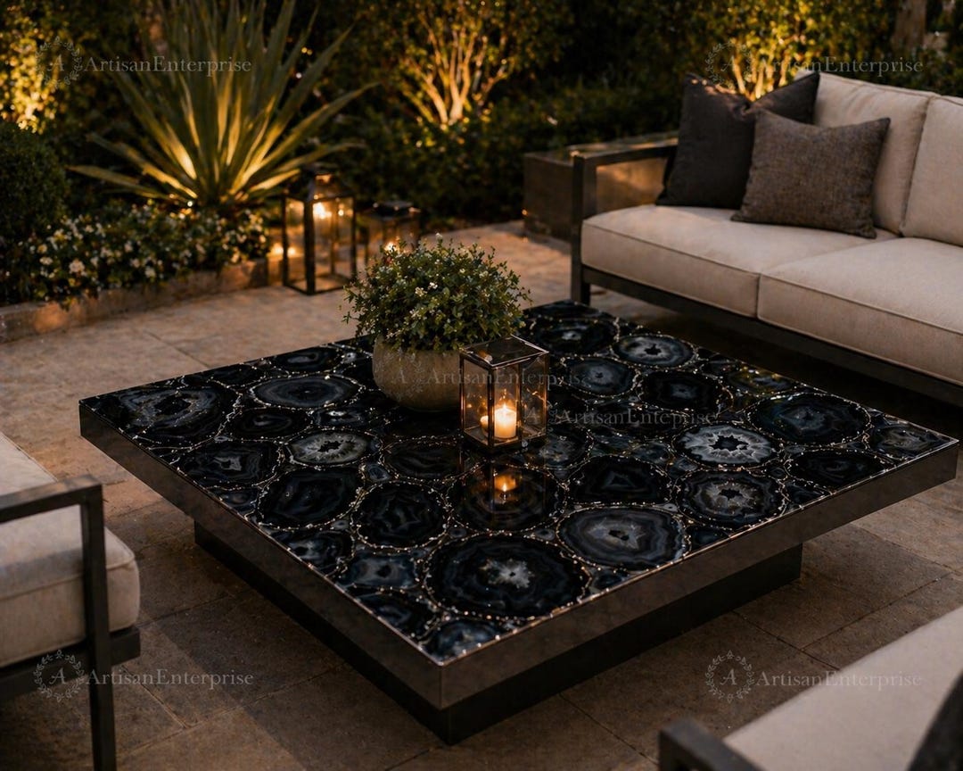 Black Agate Table Top – Rectangular Gemstone Luxury Center Table - Etsy
