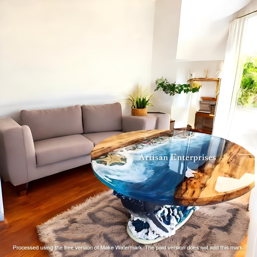 Ocean Effect Epoxy Resin Round Table, Sea-inspired River Table Top ...